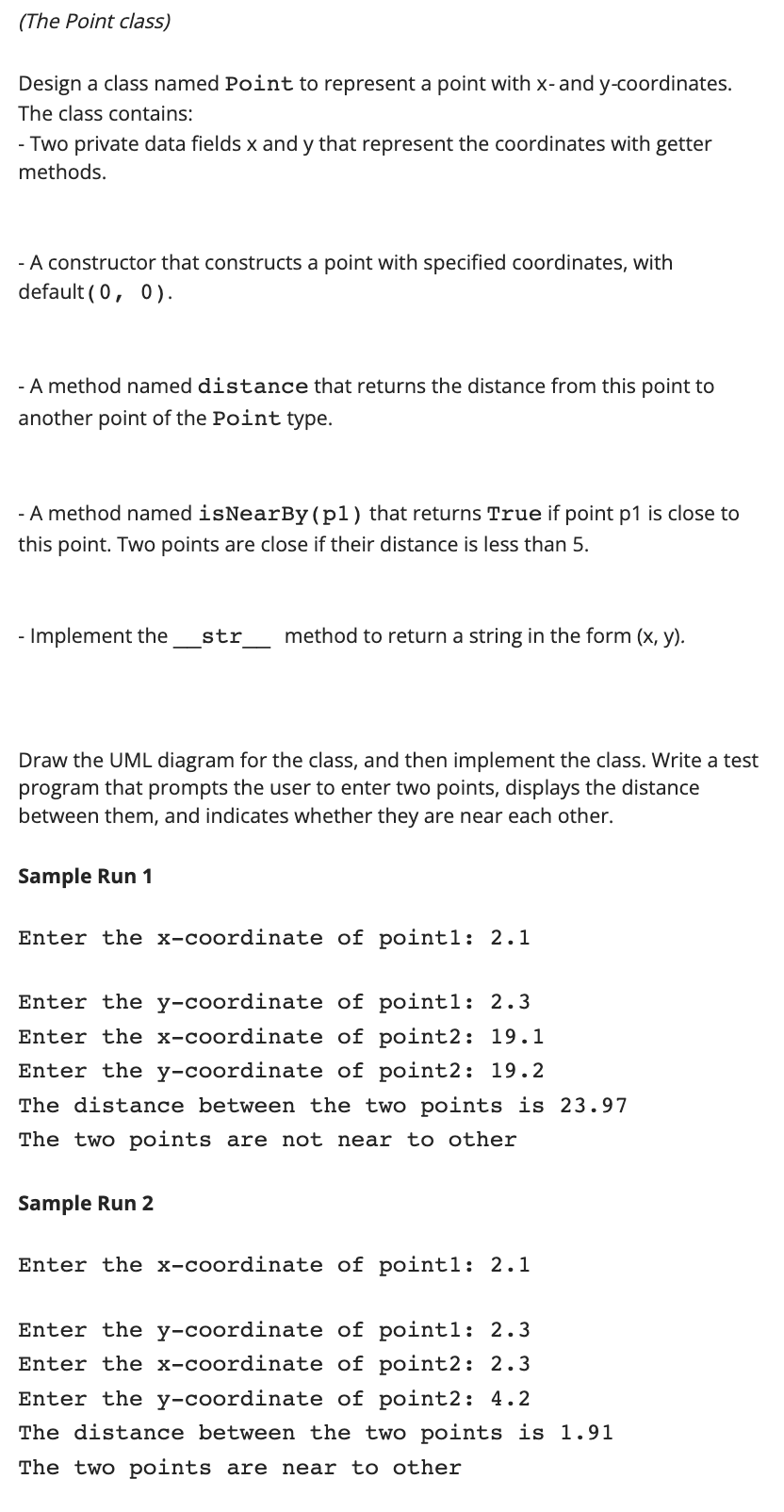 Solved (The Point class) Design a class named Point to | Chegg.com