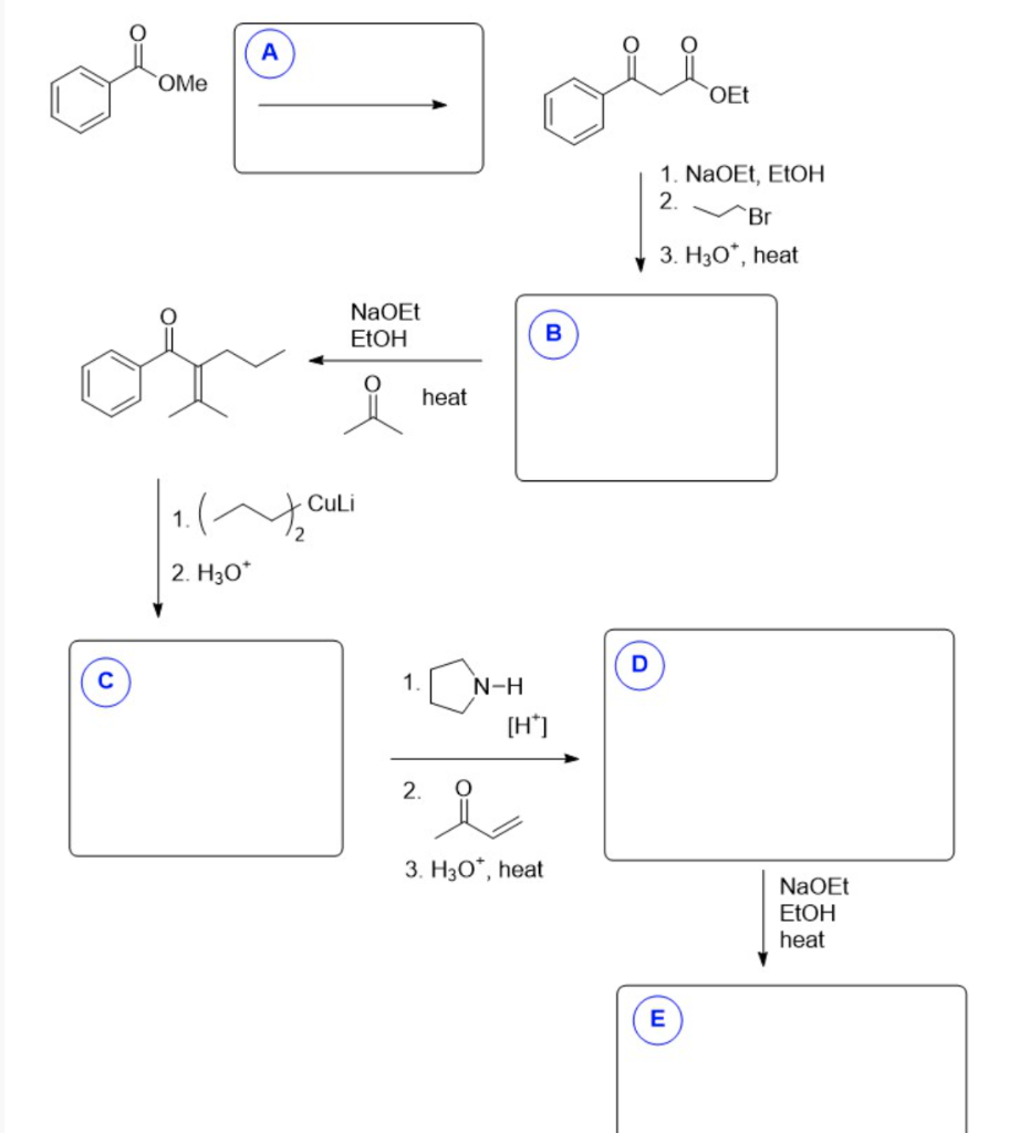 Solved OMe OE 1. NaOEt, EtOH 2. Br 3. H30*, heat NaOET EtOH | Chegg.com