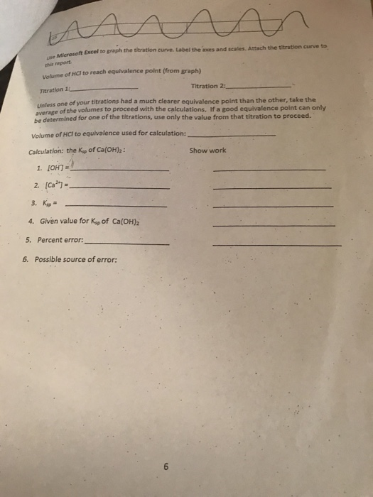 Microsoft Excel to graph the titration curve. Label | Chegg.com