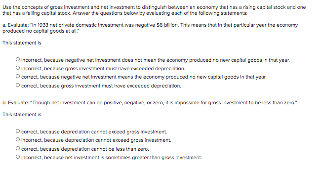 Solved Use the concepts of gross investment and net | Chegg.com