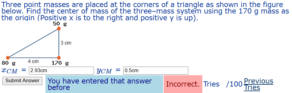 Solved Three point masses are placed at the corners of a | Chegg.com