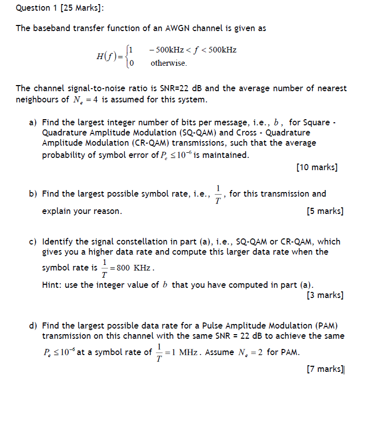 Question 1 [25 Marks]: The baseband transfer function | Chegg.com