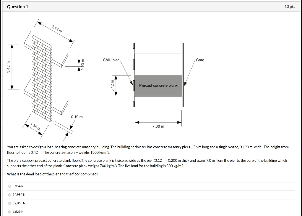 Solved 10 pts Question 1 ,12 m Core CMU pier Precast | Chegg.com