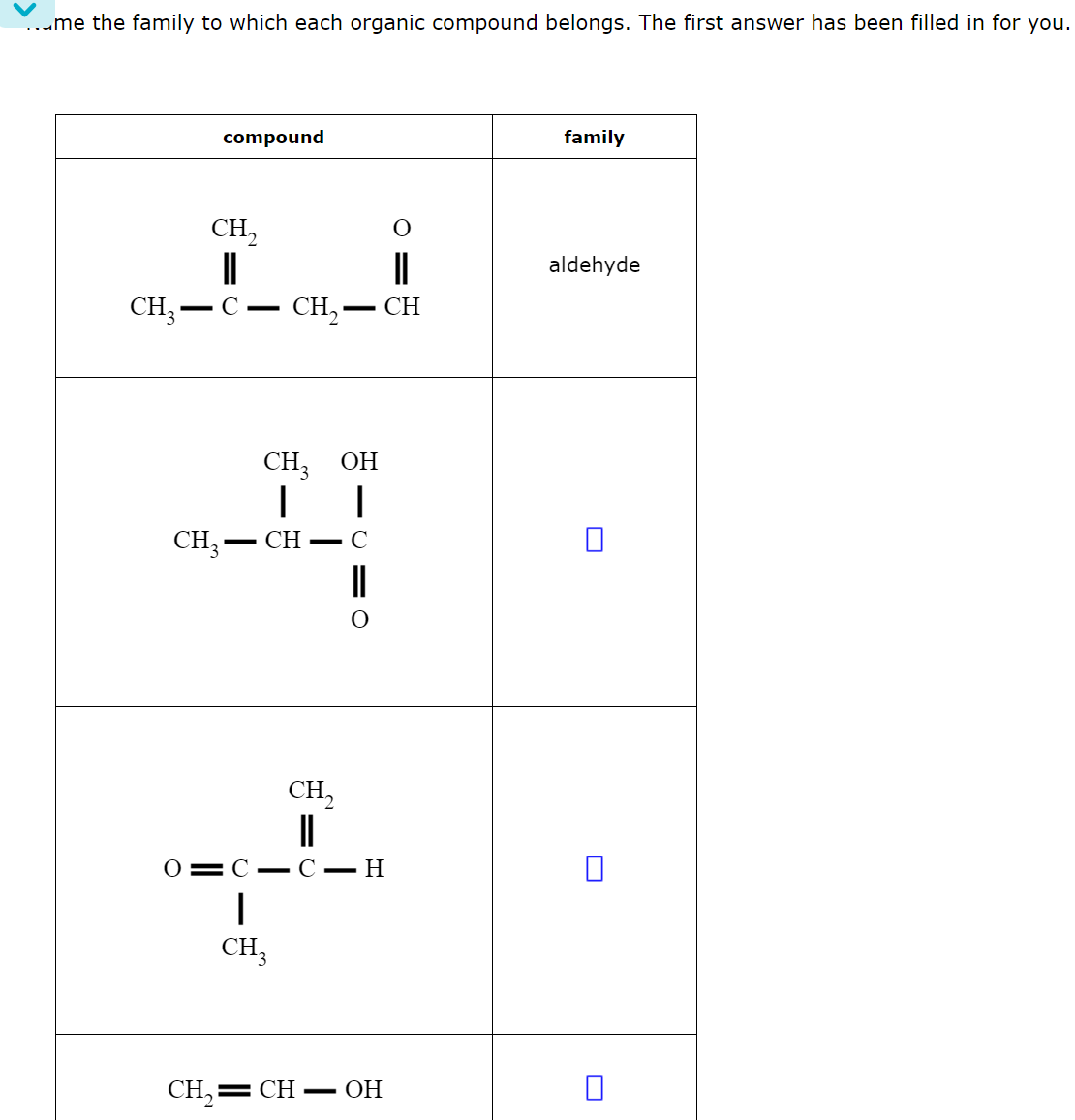 Solved Name the famliy to which each organic compound | Chegg.com