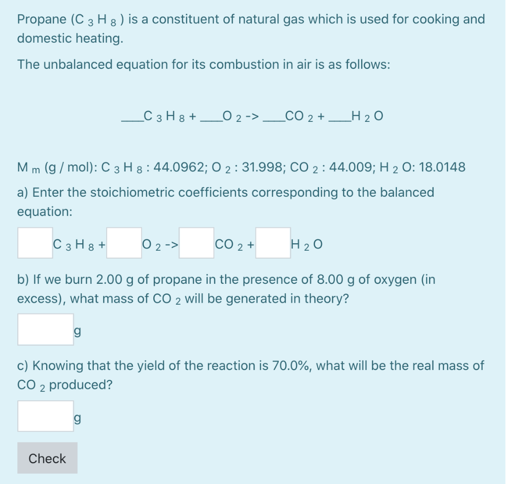 Solved Propane (C 3 H8) is a constituent of natural gas | Chegg.com