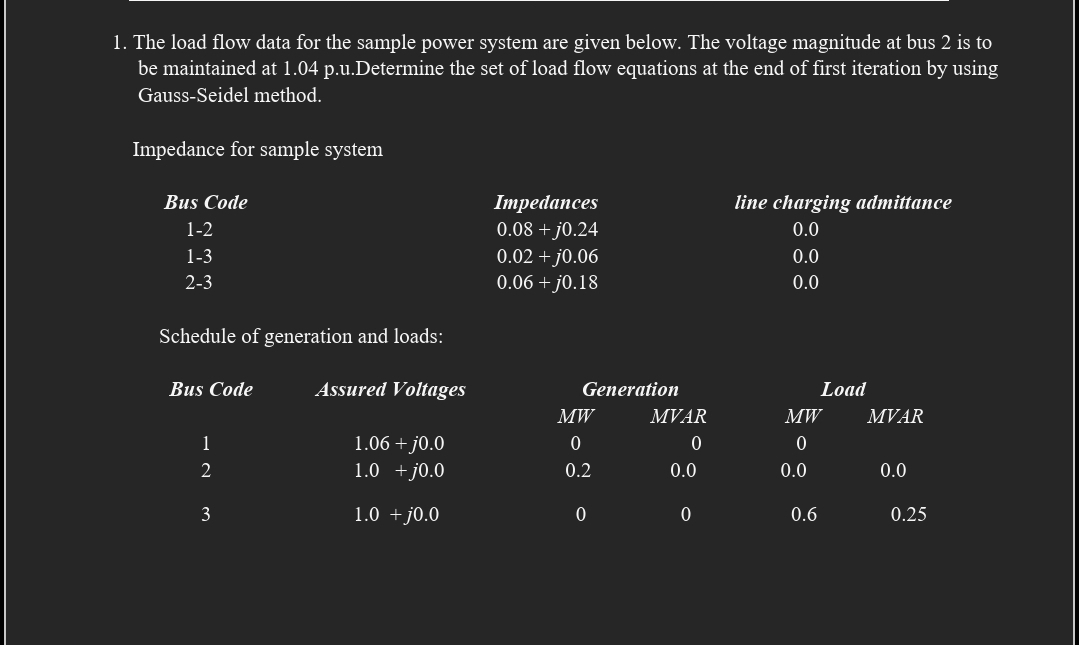 1. ﻿The load flow data for the sample power system | Chegg.com