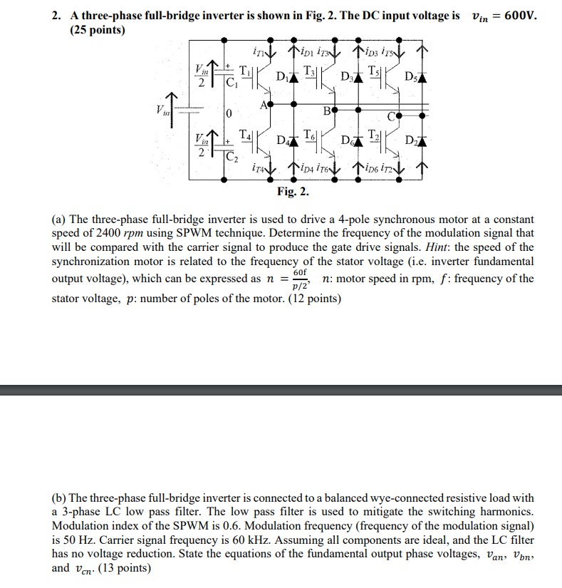 Solved A three-phase full-bridge inverter is shown in Fig. | Chegg.com