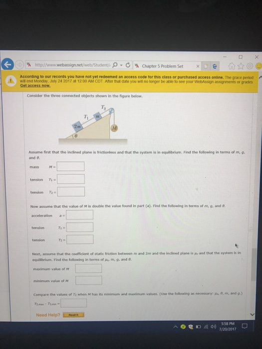 Solved Consider the three connected objects shown in the | Chegg.com