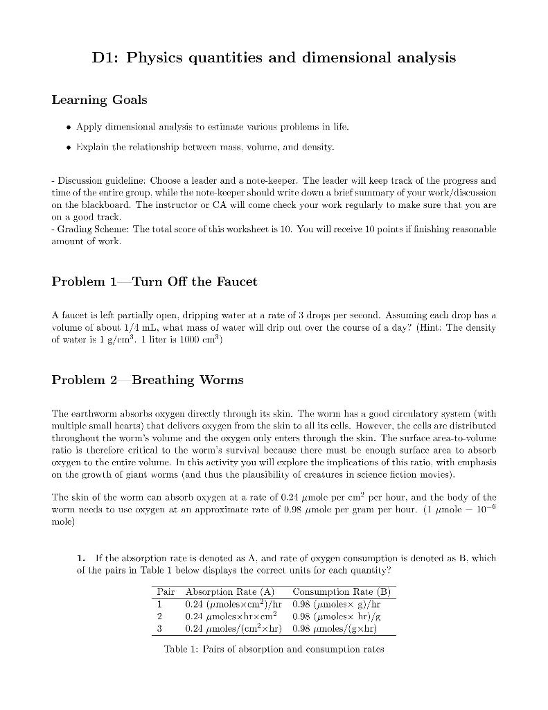 Solved D1: Physics quantities and dimensional analysis | Chegg.com