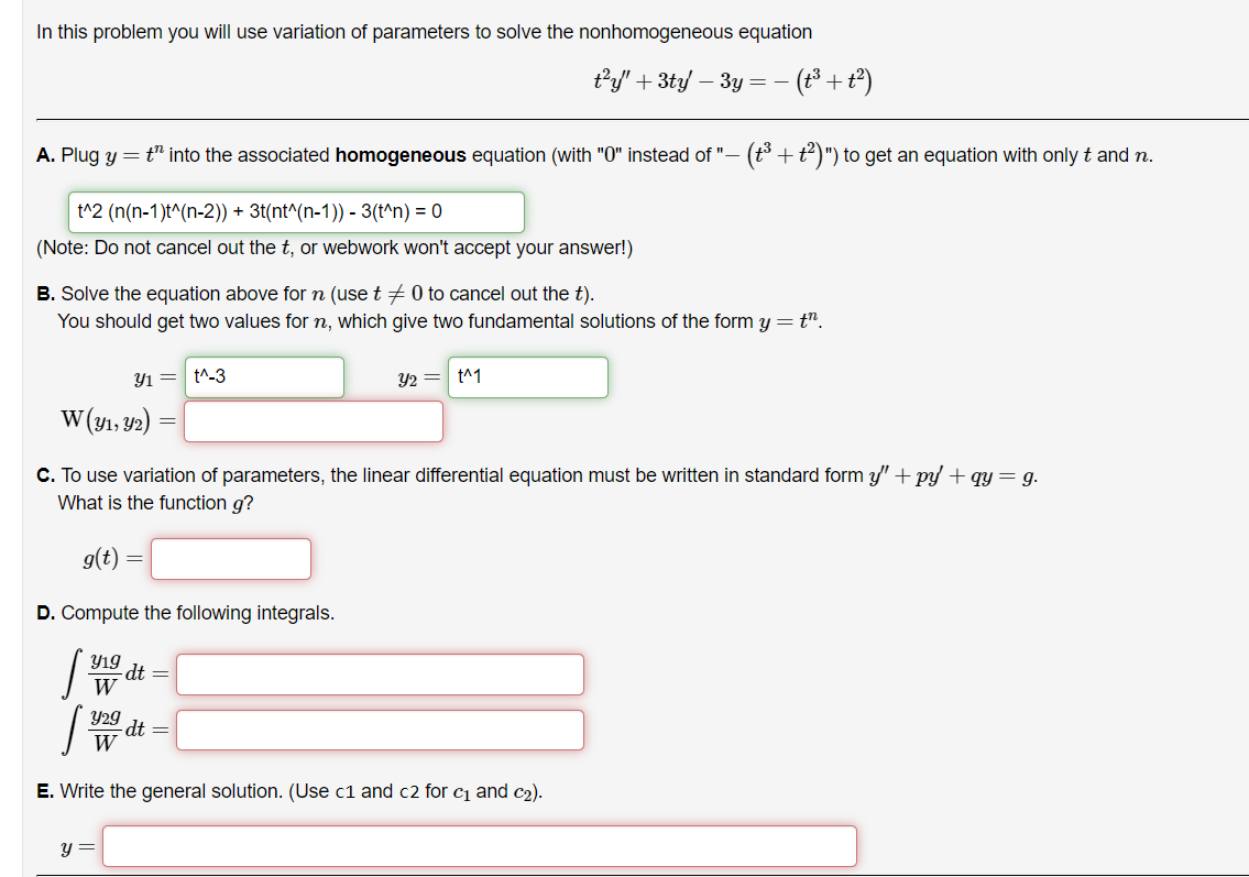 Solved In this problem you will use variation of parameters | Chegg.com