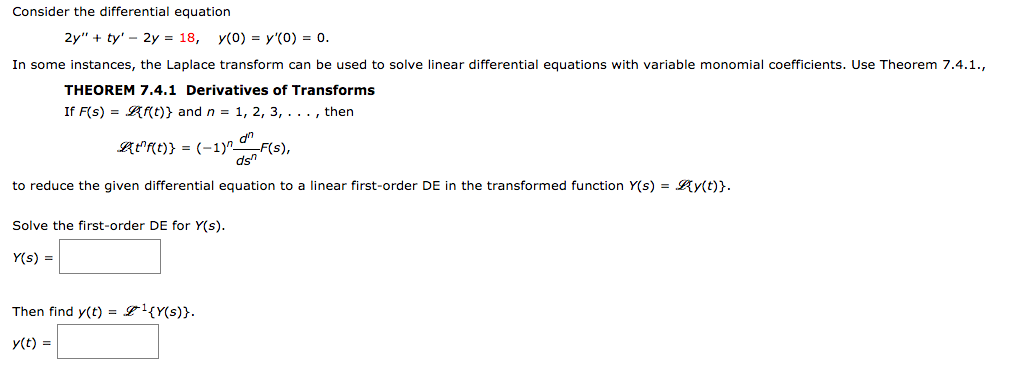 Solved Consider the differential equation 2y'' + ty' _ 2y = | Chegg.com