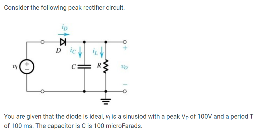 Solved Consider the following peak rectifier circuit. You | Chegg.com