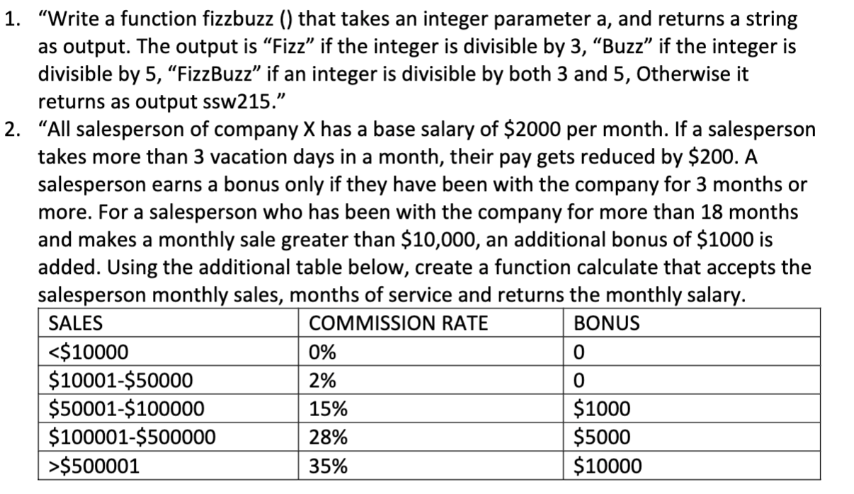 Solved a 1. "Write a function fizzbuzz () that takes an | Chegg.com