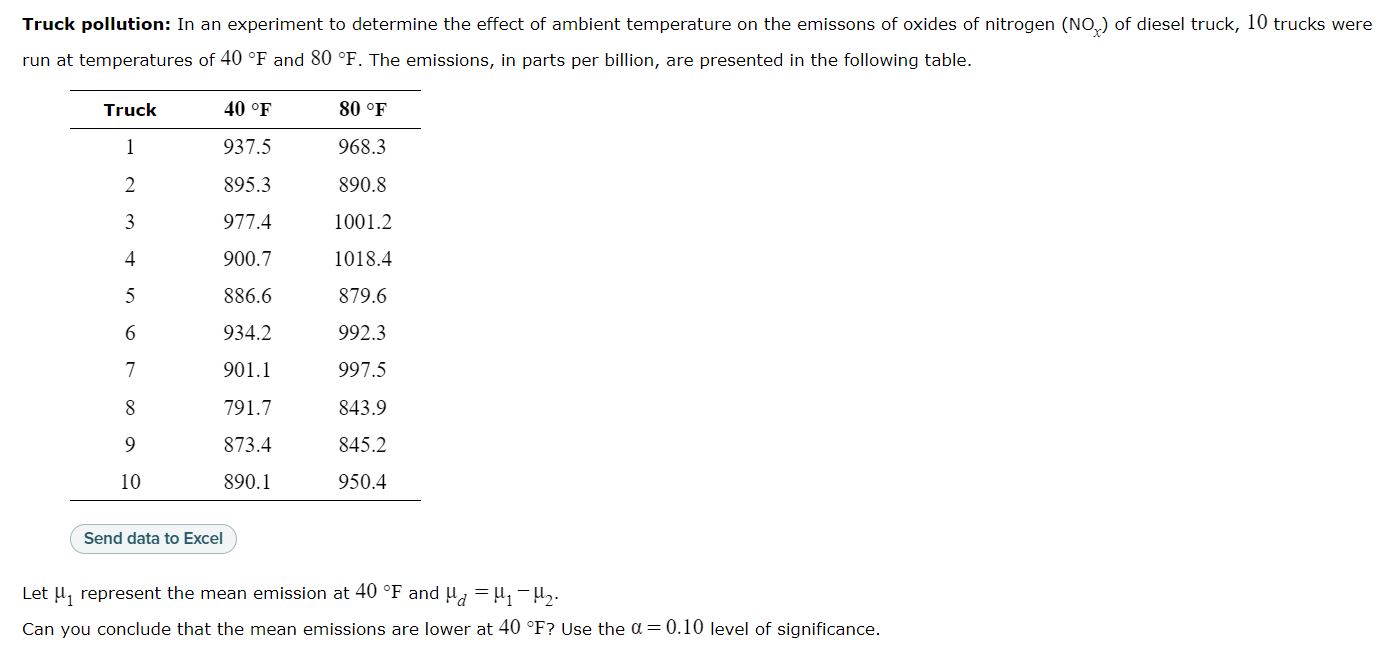 Solved Truck pollution: In an experiment to determine the | Chegg.com