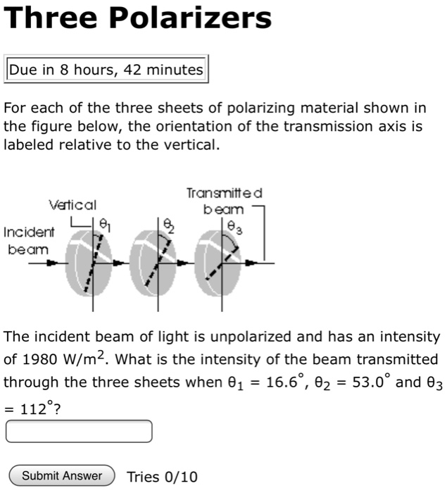 Solved For each of the three sheets of polarizing material | Chegg.com
