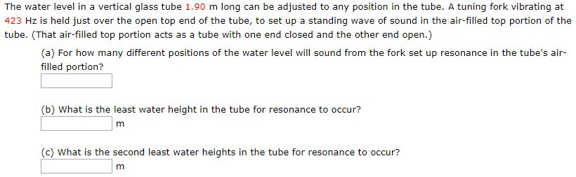 Solved The water level in a vertical glass tube 1.90 m long | Chegg.com