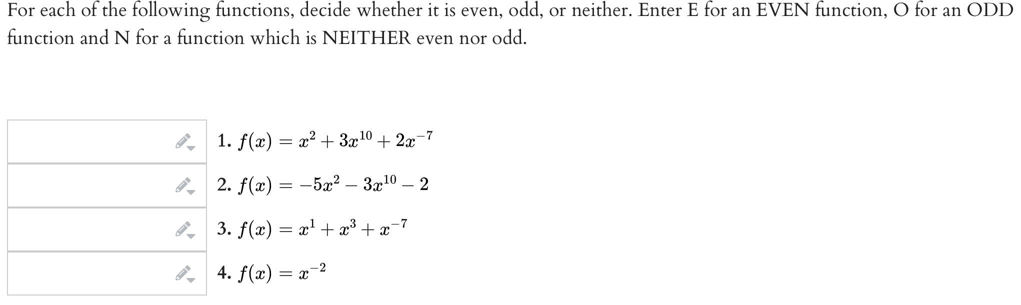 Solved For each of the following functions, decide whether | Chegg.com
