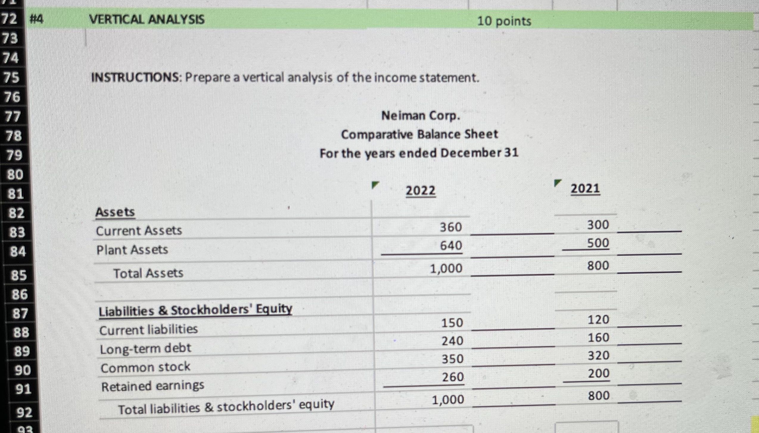 Solved INSTRUCTIONS: Prepare a vertical analysis of the | Chegg.com