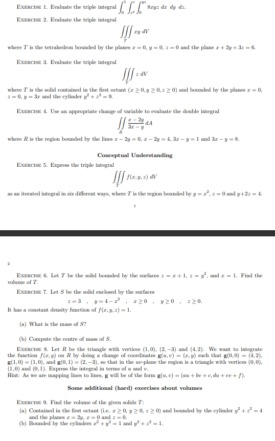Solved EXERCISE 1. Evaluate the triple integral | Chegg.com
