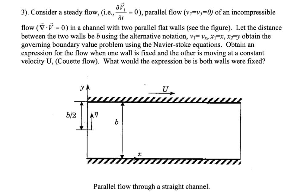 Solved av 3). Consider a steady flow, (i.e., = 0), parallel | Chegg.com