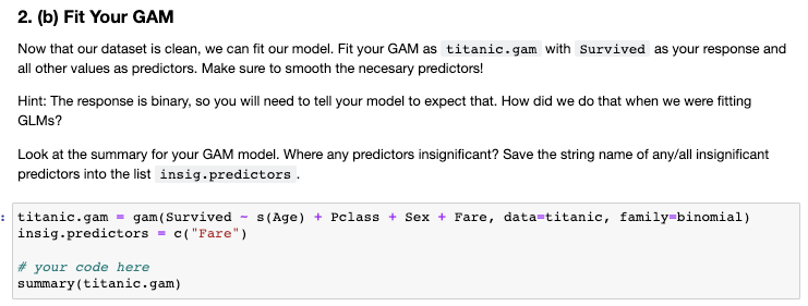 Solved Please help with problem 2(b)! My GAM model is | Chegg.com