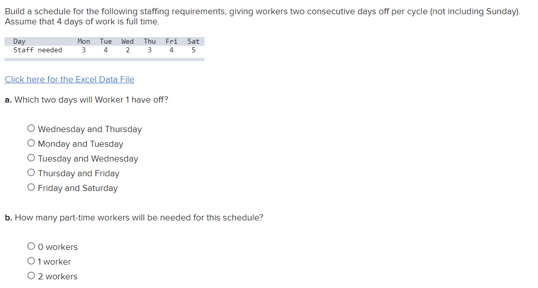 Build a schedule for the following staffing | Chegg.com