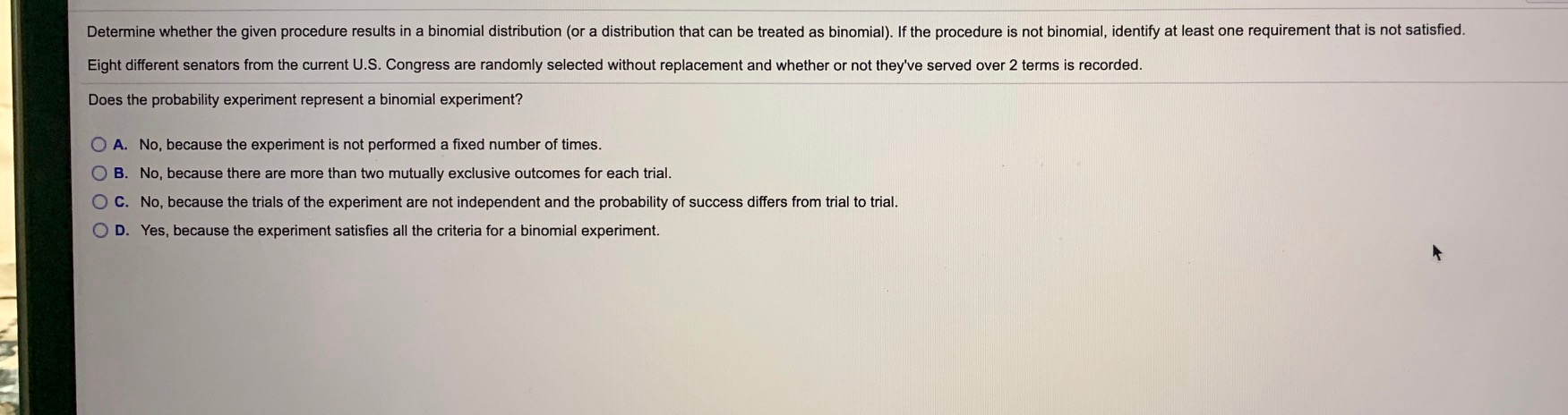 Solved Determine whether the given procedure results in a | Chegg.com