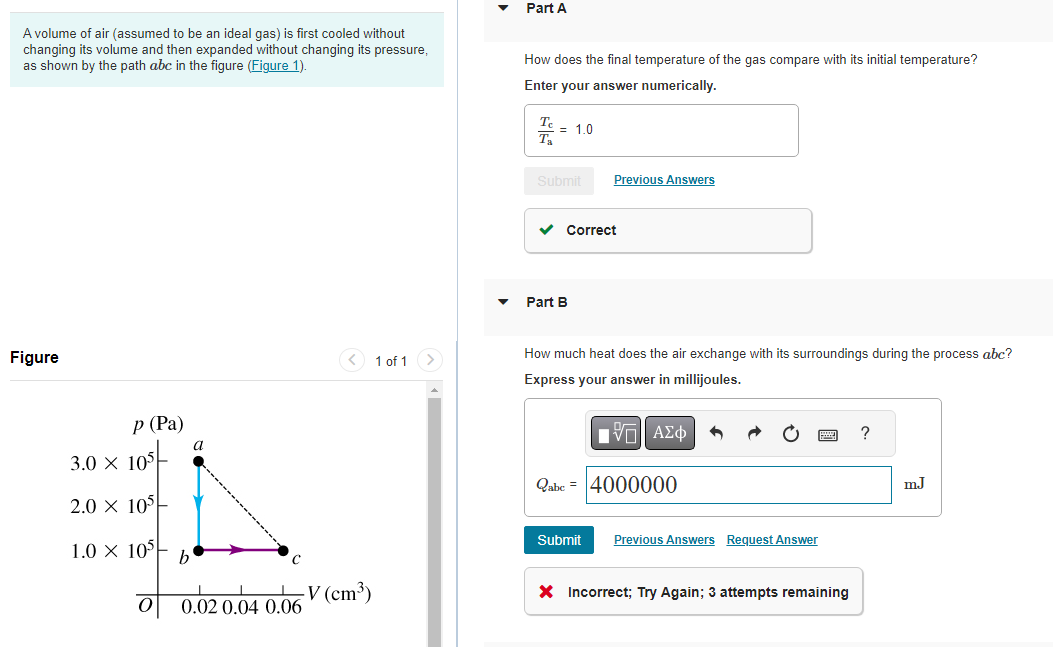 Solved A volume of air (assumed to be an ideal gas) is first | Chegg.com