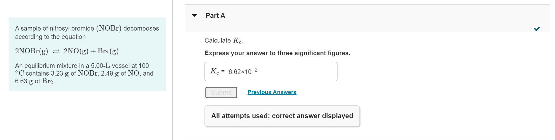 Solved A sample of nitrosyl bromide (NOBr) decomposes | Chegg.com