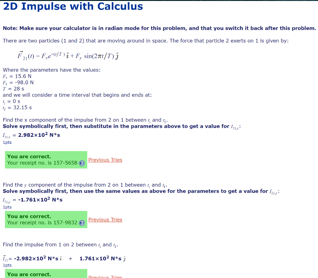 Solved 2D Impulse with Calculus Note: Make sure your | Chegg.com