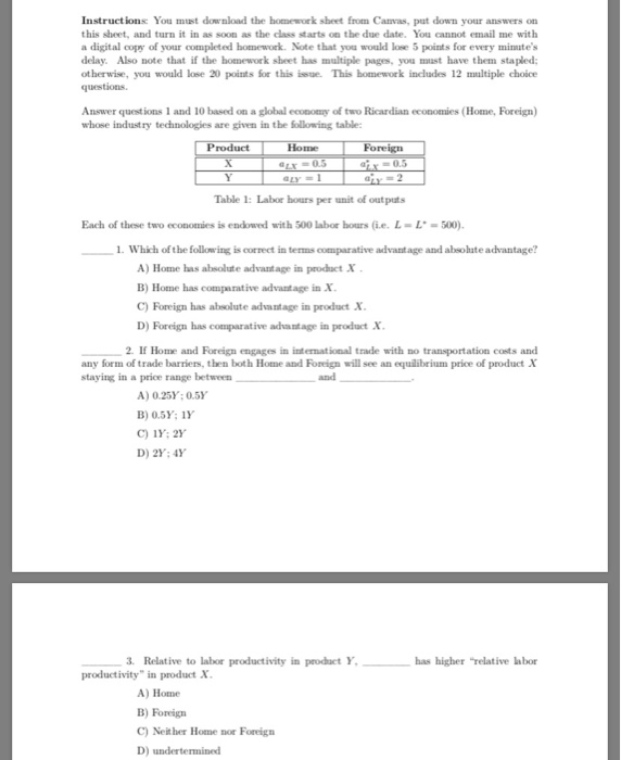 Instruct ions You must download the homework sheet | Chegg.com
