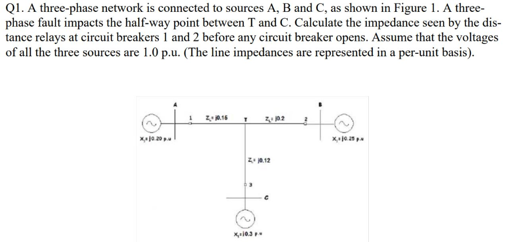 Solved Q1. A three-phase network is connected to sources A, | Chegg.com
