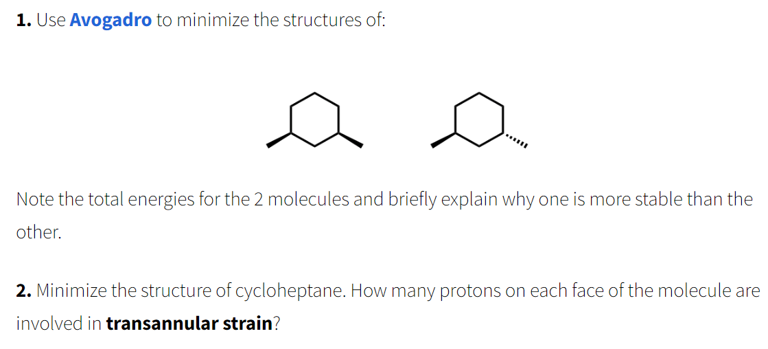 Solved 1. Use Avogadro to minimize the structures of: Note | Chegg.com