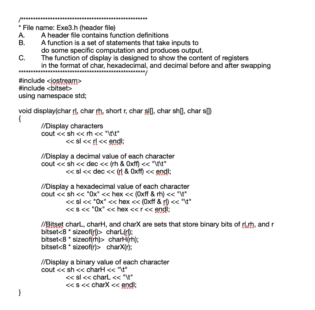 * File name: Exe3.h (header file) A. A header file | Chegg.com
