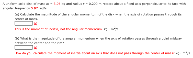 Solved uniform solid disk of mass m=3.06 kg and radius | Chegg.com