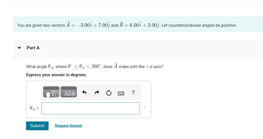Solved You are given two vectors A=−3.00i^+7.00j^ and | Chegg.com
