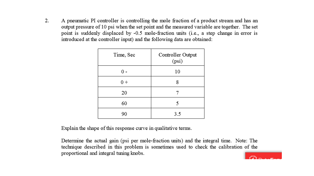 A pneumatic PI controller is controlling the mole | Chegg.com