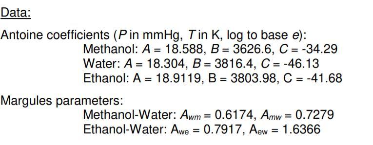 Solved Data: Antoine coefficients (P in mmHg, Tin K, log to | Chegg.com