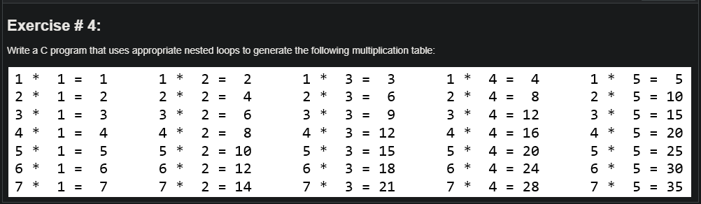 Solved Exercise # 4: Write a C program that uses appropriate | Chegg.com