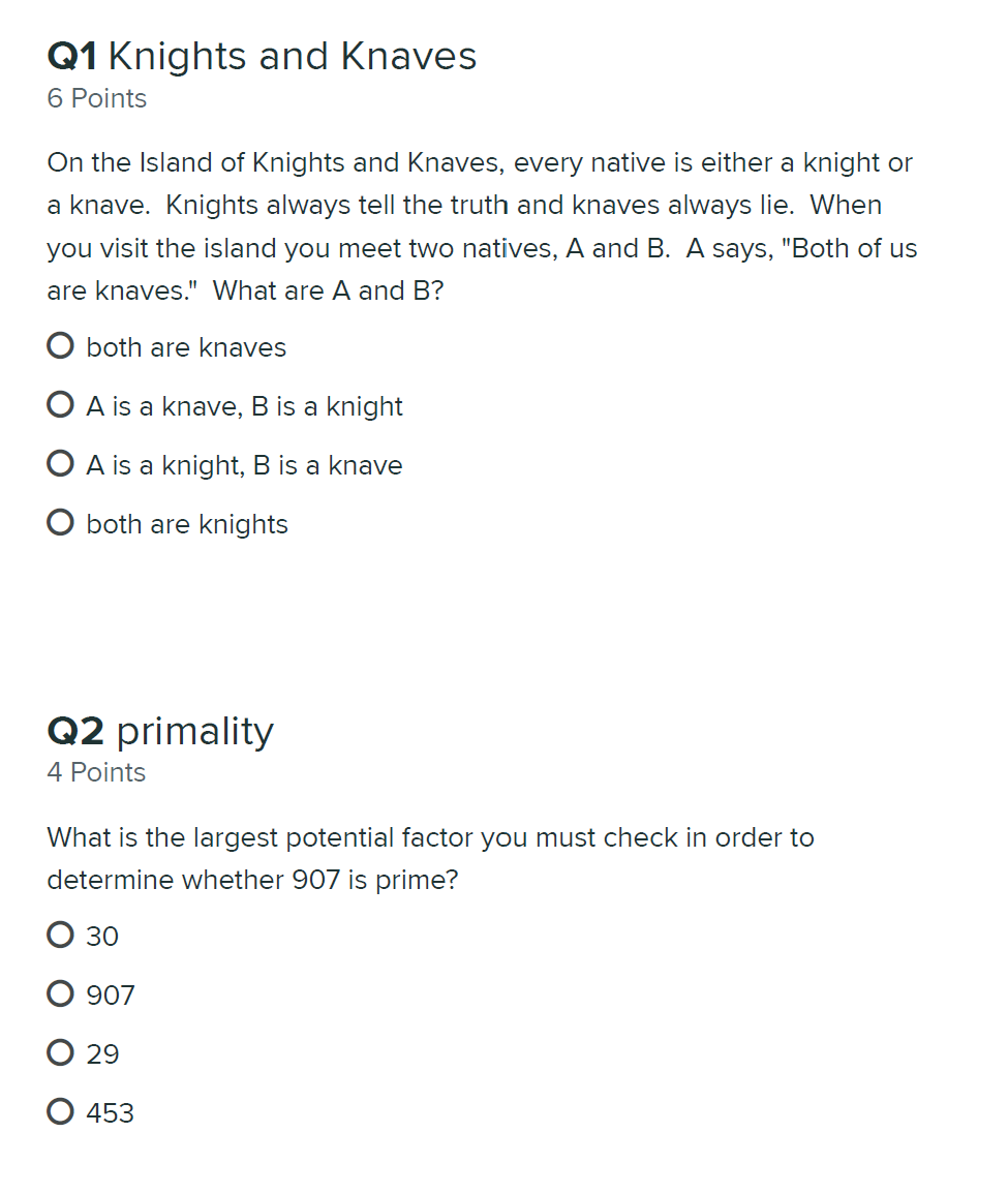 Solved Q1Knights and Knaves 6 Points On the Island of | Chegg.com ...