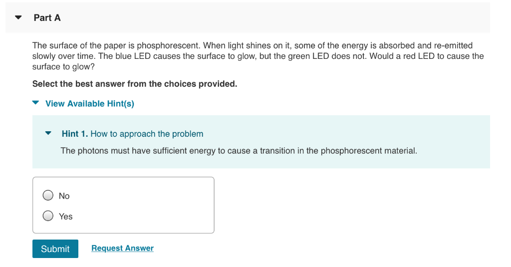 Solved PartA The surface of the paper is phosphorescent. | Chegg.com