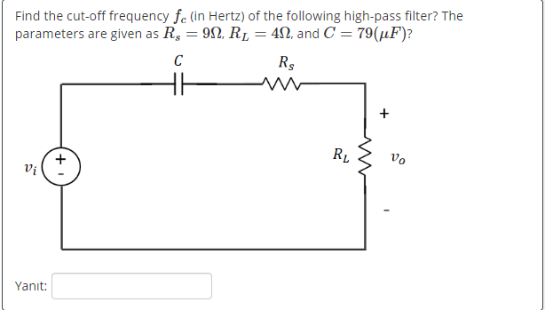 Solved Find the cut-off frequency fc (in Hertz) of the | Chegg.com