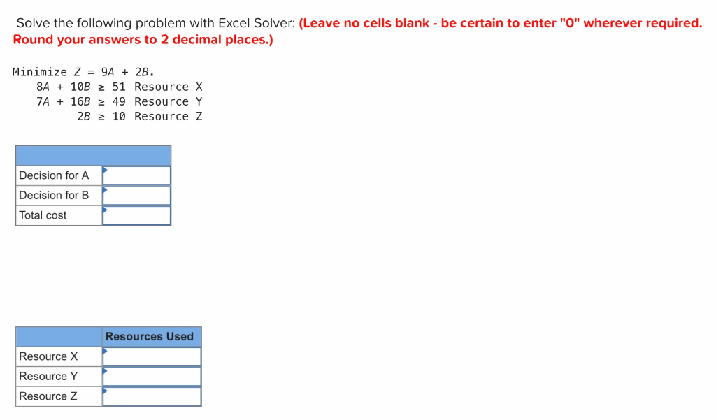 Solved Solve the following problem with Excel Solver: (Leave | Chegg.com