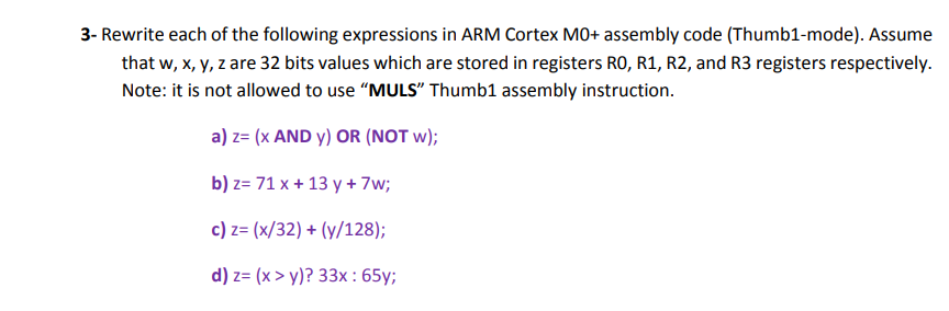 Solved 3- Rewrite each of the following expressions in ARM | Chegg.com