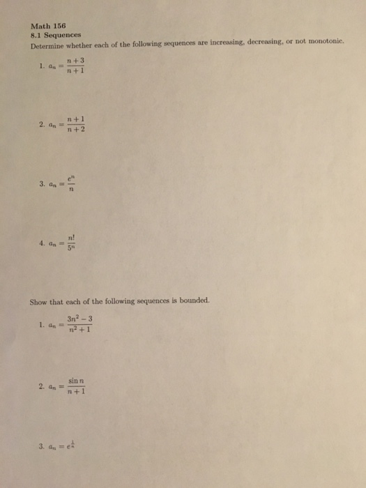 Solved Sequences Determine whether each of the following | Chegg.com