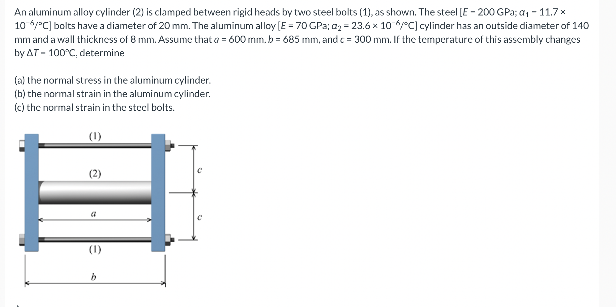 Solved An aluminum alloy cylinder (2) is clamped between | Chegg.com
