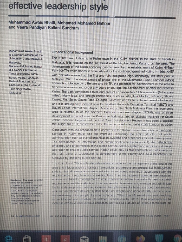 1) What should Tuan Haji Md. Shuhaimie, as the Land | Chegg.com