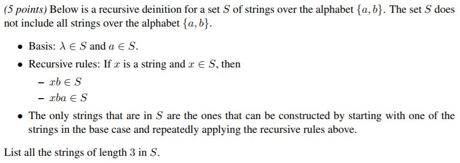 Solved (5 points) Below is a recursive deinition for a set S | Chegg.com