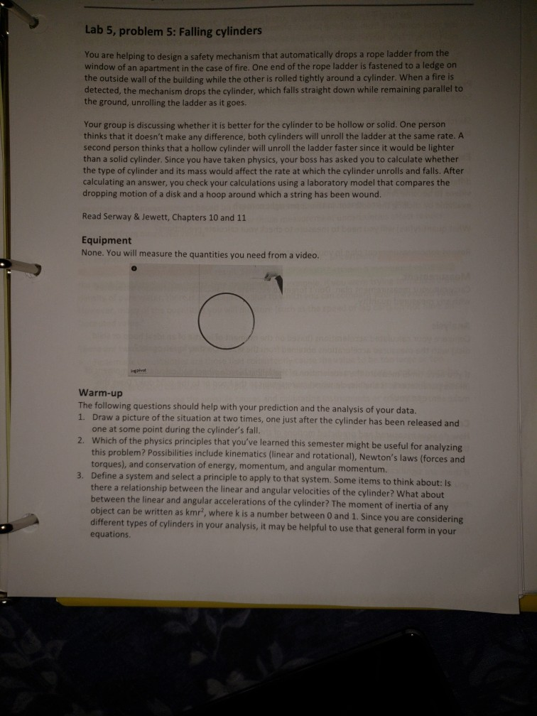Solved Lab 5, problem 5: Falling cylinders You are helping | Chegg.com
