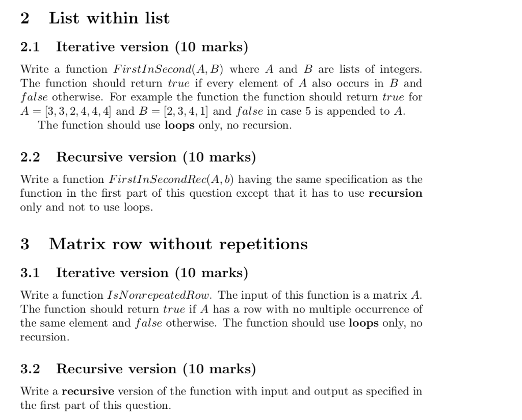 2 List within list 2.1 Iterative version (10 marks) | Chegg.com